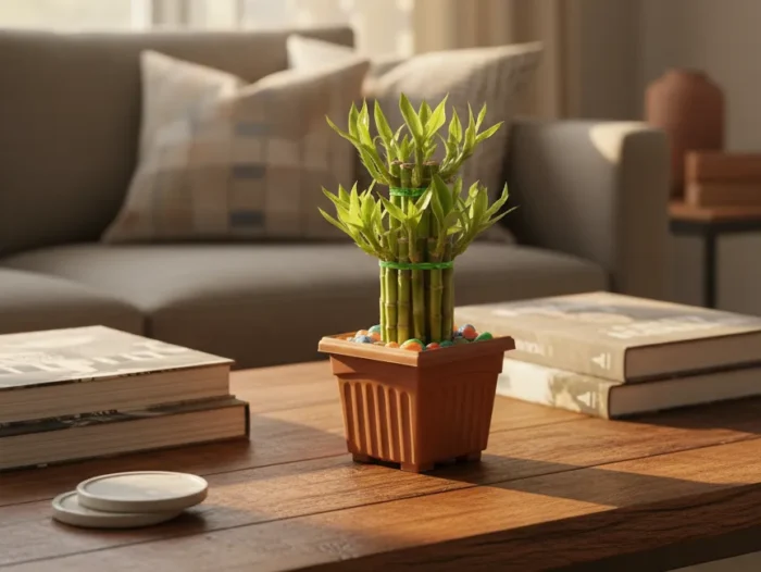 Lucky Bamboo Desk Plant in 4-Inch Plastic Pot with Colorful Stones ...